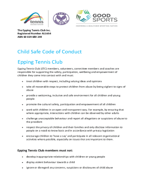 Fillable Online Child Safe Code of Conduct Epping Tennis Club Fax Email ...