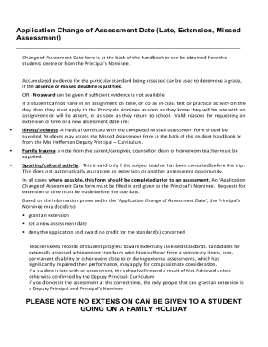 Fillable Online Application Change of Assessment Date (Late, Extension ...