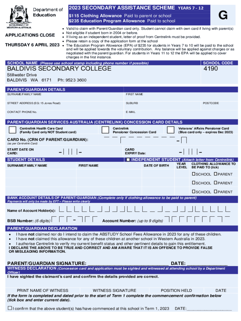 Fillable Online Secondary Assistance Scheme Application Form Fax Email Print - pdfFiller