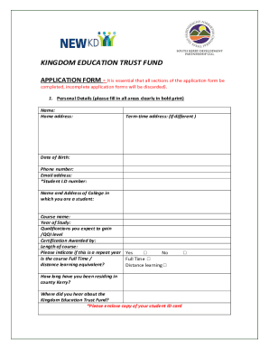 Fillable Online KINGDOM EDUCATION TRUST FUND - APPLICATION FORM Fax ...