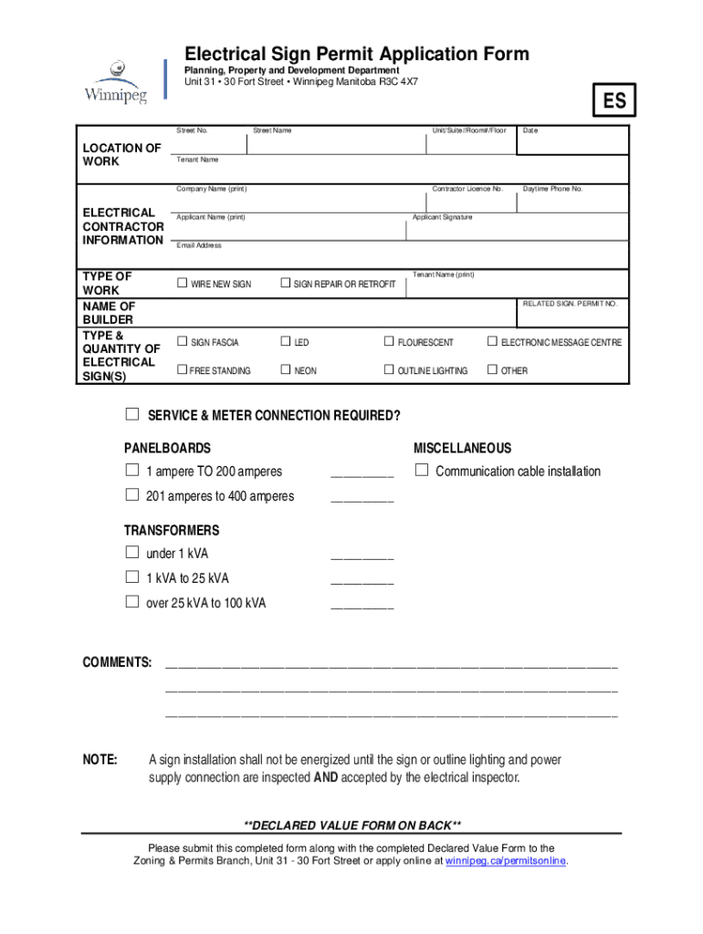 Fillable Online Electrical Sign Permit Application Form - City of ...