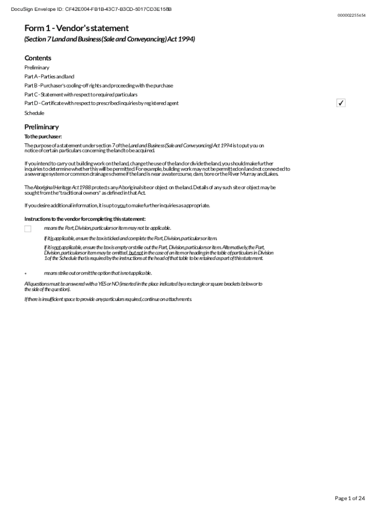 Fillable Online Form 1 (Section 7 Statement)Peak body in South ...
