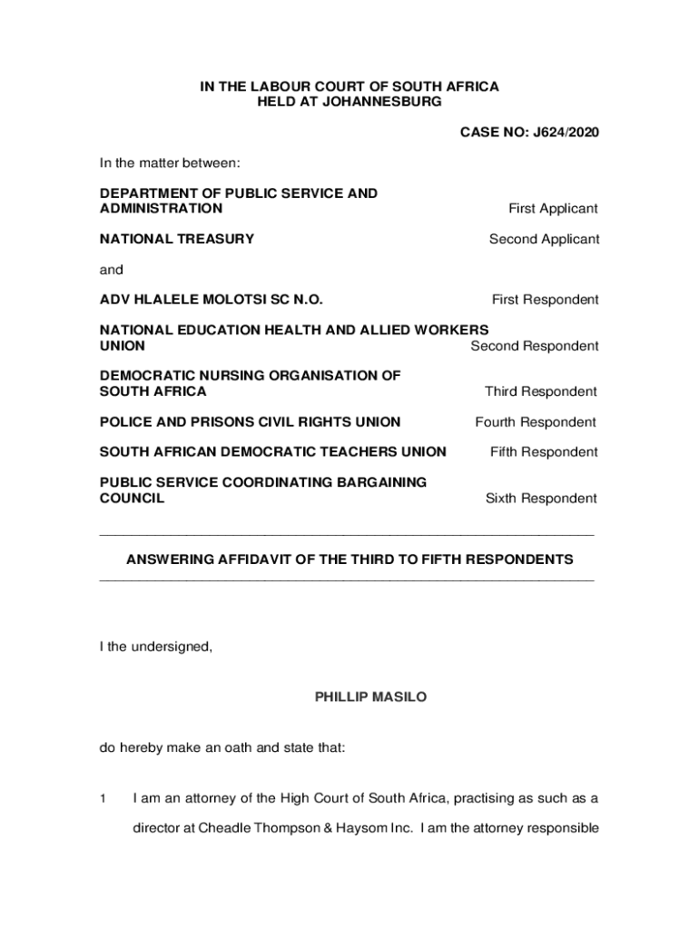 Fillable Online in the labour court of south africa, johannesburg Fax ...