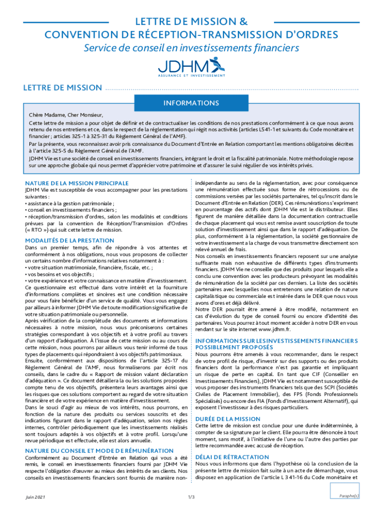 Fillable Online Lettre De Mission - Fill Online, Printable, Fillable ...