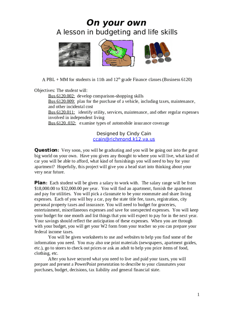 Lesson Plan: Basics in Building a Budget - Scholastic Doc Template ...