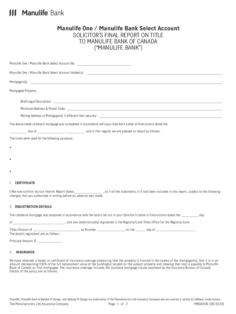 Fillable Online MB0493E - Manulife One / Manulife Bank Select Account ...