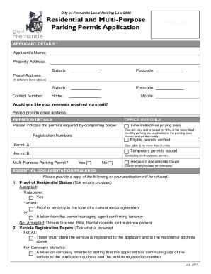 Fillable Online Resident and multi purpose parking permits Fax Email ...