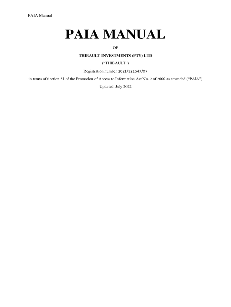 Fillable Online PAIA MANUAL COMPILED IN TERMS OF SECTION 51 OF ... Fax ...