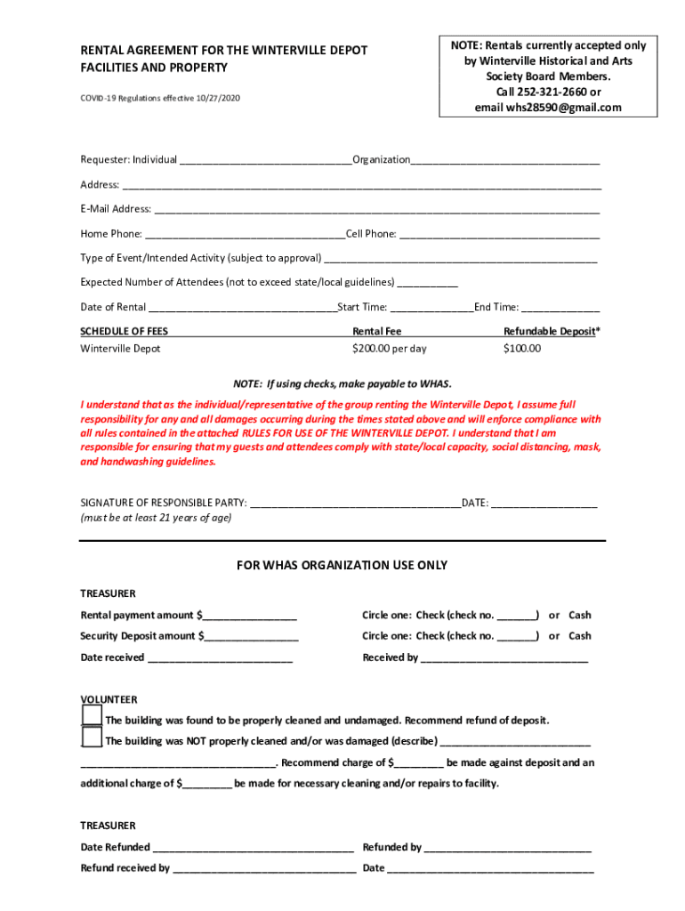 Fillable Online rental agreement for the winterville depot facilities and property Fax Email ...
