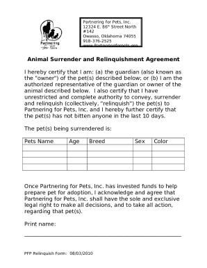 OWNER ANIMAL SURRENDER Page - City of Mansfield Doc Template | pdfFiller