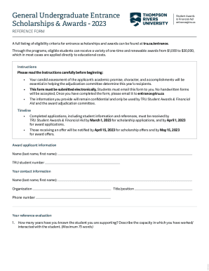 Fillable Online General Undergraduate Entrance Scholarships and Awards ...