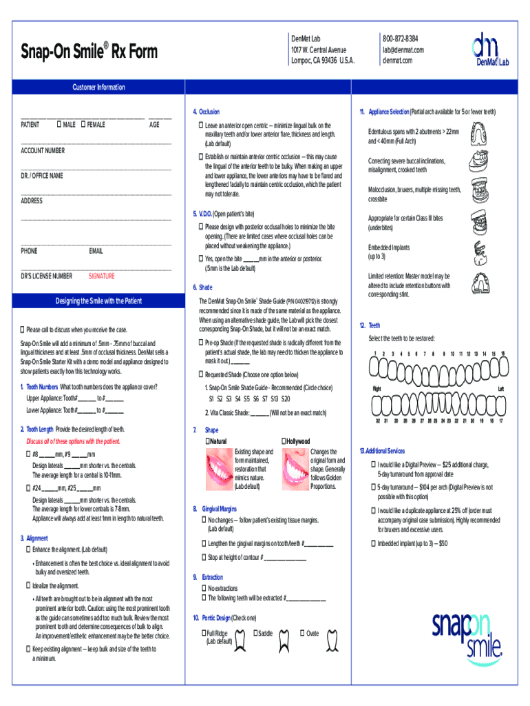 Fillable Online Snap-On Smile Rx Form - DenMat Fax Email Print - pdfFiller
