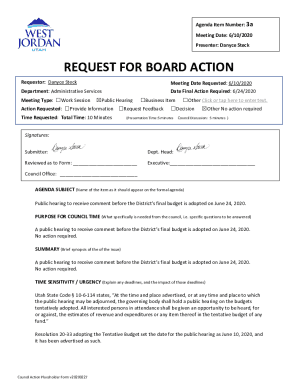 Fillable Online REQUEST FOR BOARD ACTION - Utah.gov Fax Email Print ...