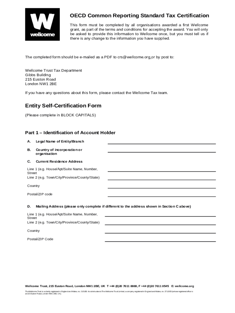 Common Reporting Standard tax - Wellcome Doc Template | pdfFiller
