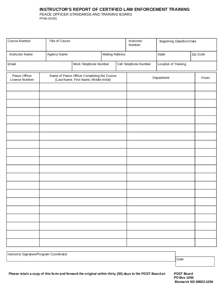 INSTRUCTOR'S REPORT OF CERTIFIED LAW ENFORCEMENT TRAINING Doc Template | pdfFiller