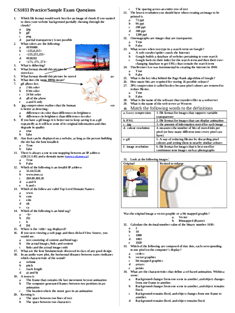 CS1033 Practice/Sample Exam Questions 1. 2 ... - Course Hero Doc ...