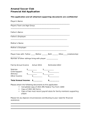 Arsenal Soccer Club Financial Aid Application - Ngin Doc Template ...