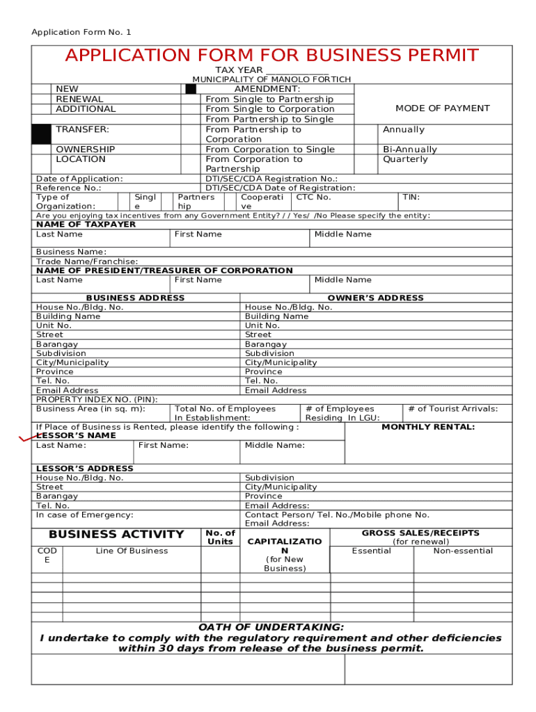 APPLICATION FOR BUSINESS PERMIT TAX YEAR Doc Template | pdfFiller