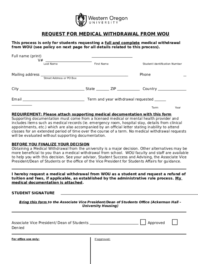 Medical Withdrawal Request - Western Oregon University Doc Template ...