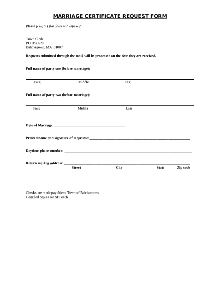 marriage certificate request Doc Template | pdfFiller