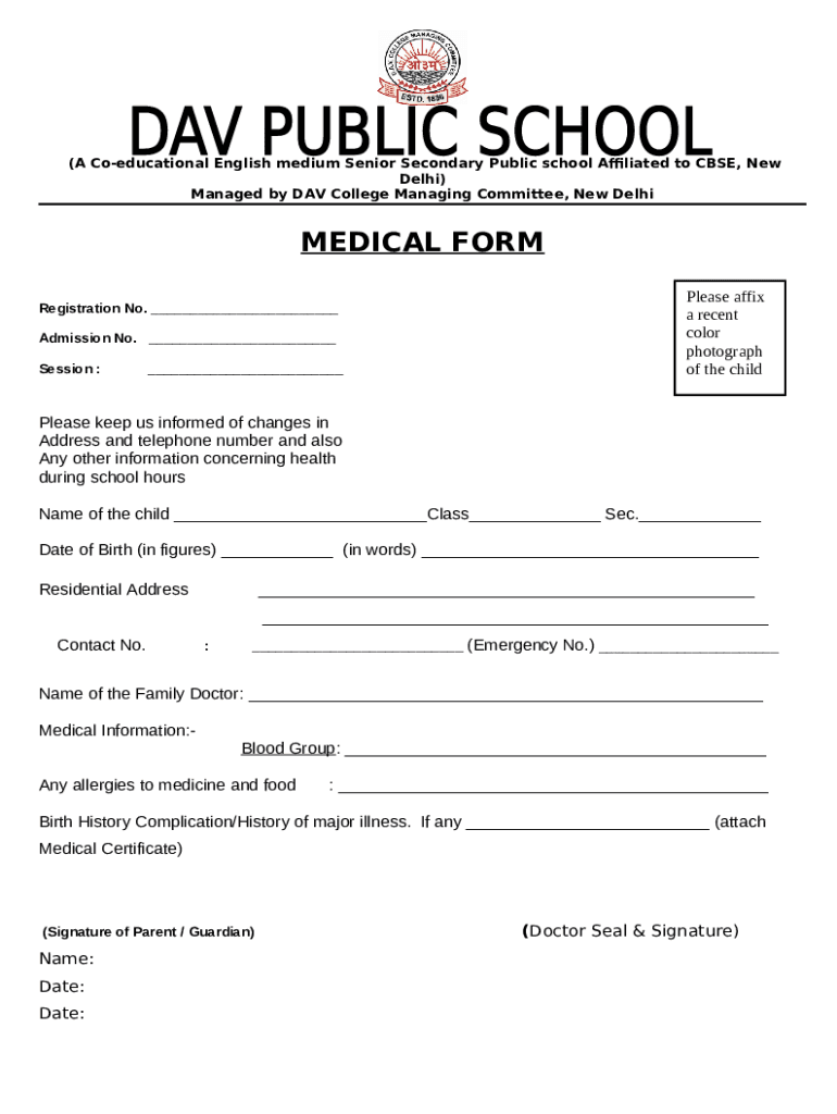 MEDICAL - D.A.V Public School Sahibabad Doc Template | pdfFiller