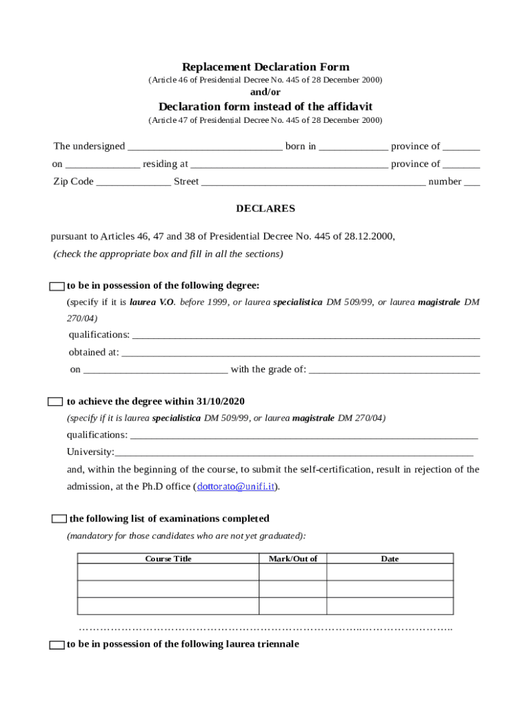 Certificate Replacement Declaration (Article 46 of ... Doc Template ...