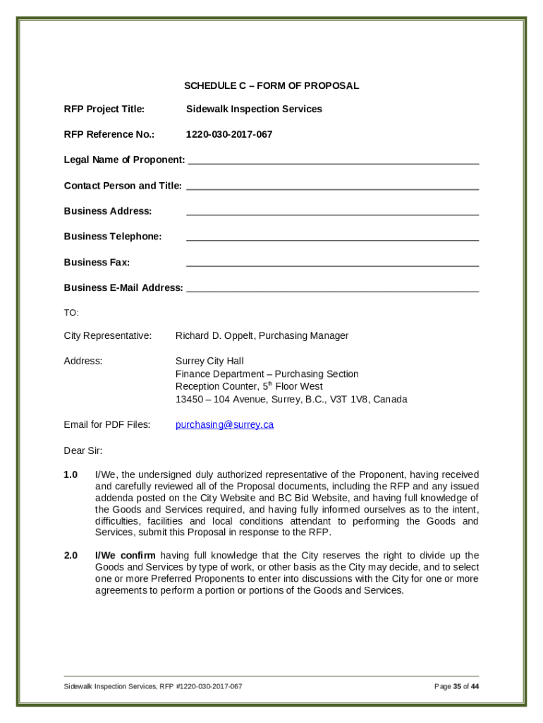 SCHEDULE C OF PROPOSAL RFP Project Title: Project ... Doc Template | pdfFiller