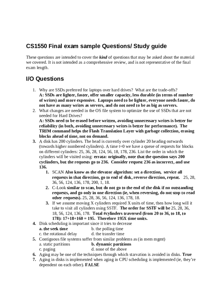 CS1550 Final exam sample Questions Doc Template | pdfFiller