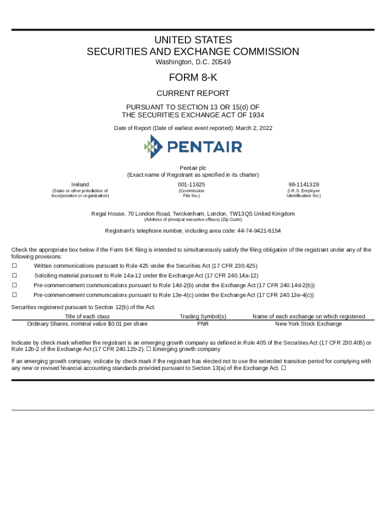PENTAIR plc (: 8-K, Received - cloudfront.net Doc Template | pdfFiller