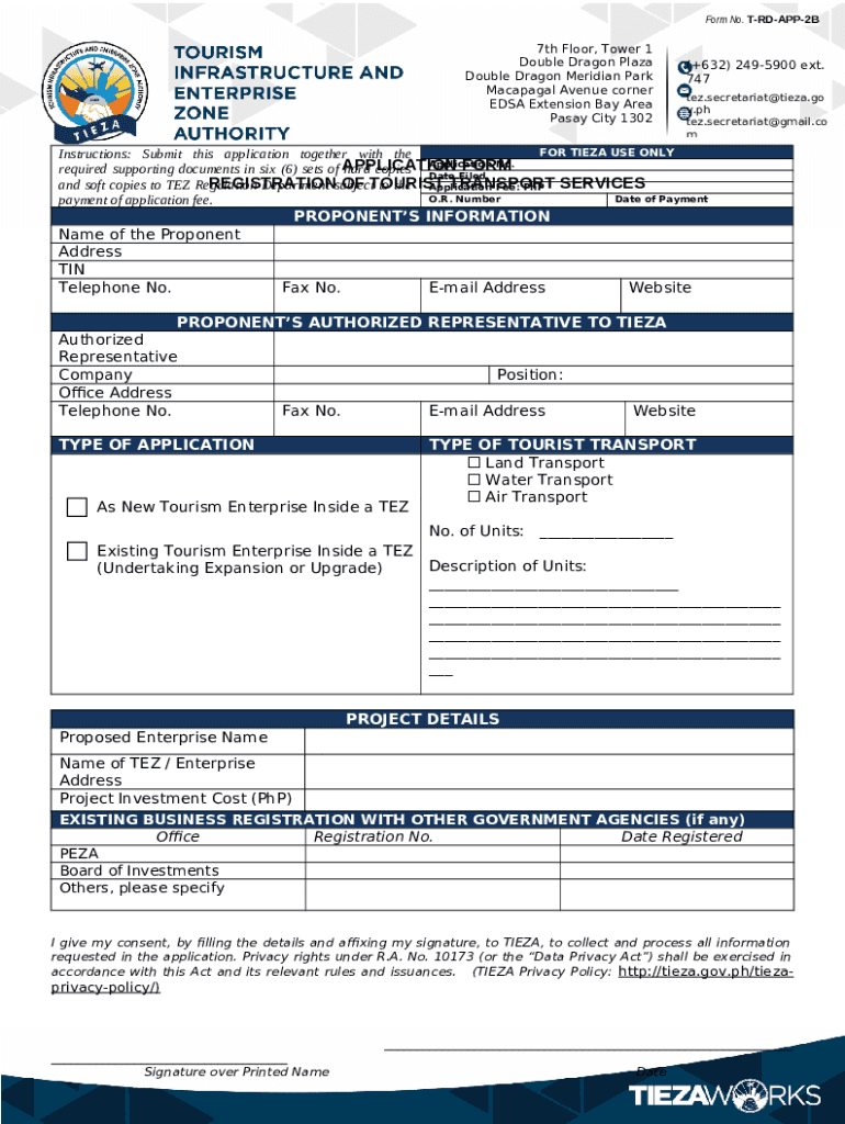 APPLICATION (REGISTRATION OF TOURISM ... - tieza gov Doc Template ...
