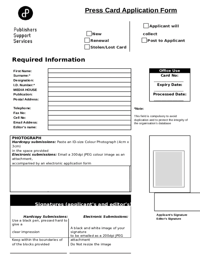 Press Card Application New - sanef org Doc Template | pdfFiller
