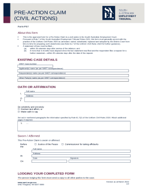 Pre-Action Claim (Civil Actions). P57 Doc Template | pdfFiller