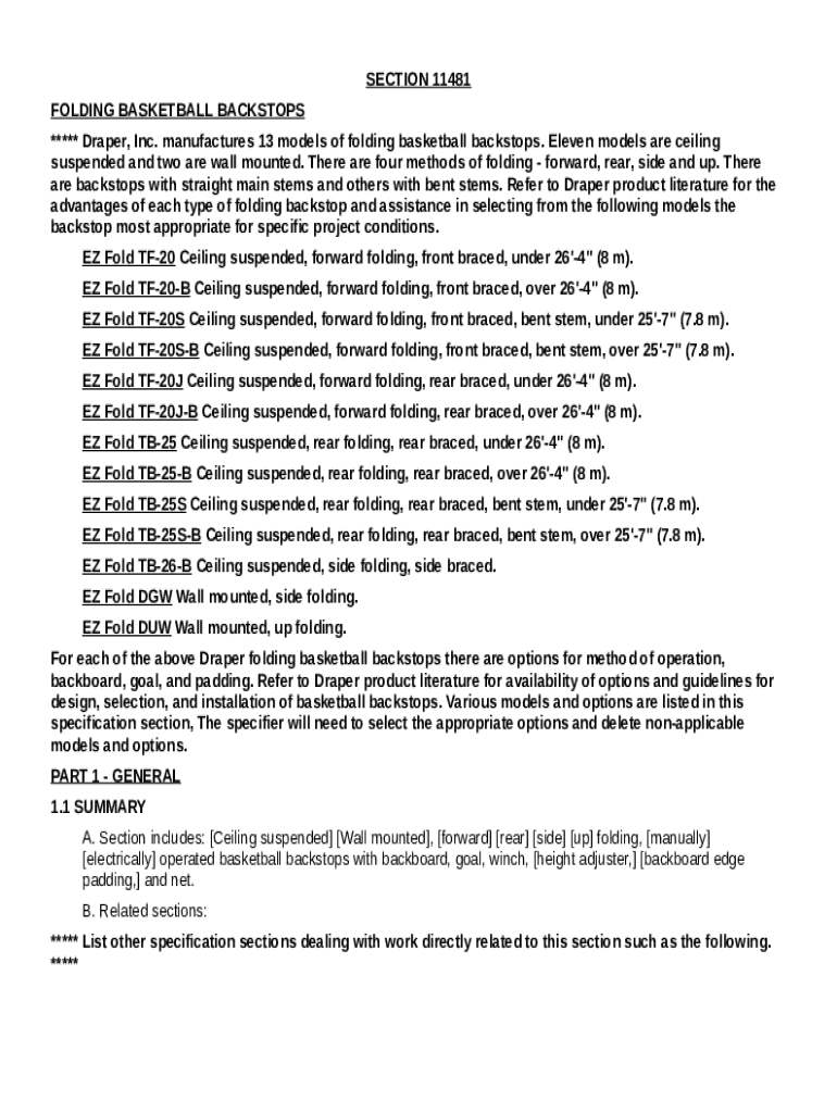 Electric Wall Mounted Side-Folding Basketball Backstop Doc Template ...