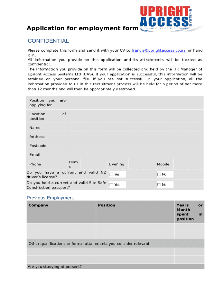 Free Job Application - Standard Template - PDFWord Doc Template | pdfFiller