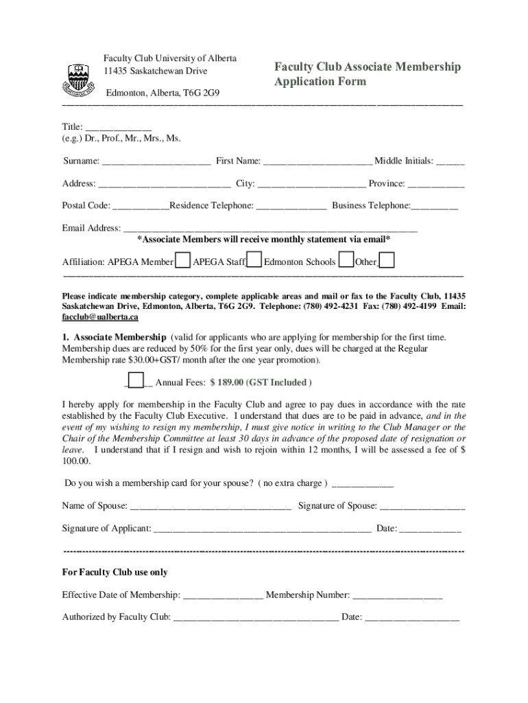 Fillable Online Associate Member Application - University Club of Victoria Fax Email Print ...