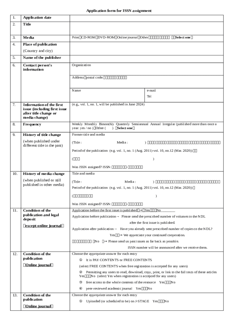 Application for ISSN assignment Doc Template | pdfFiller
