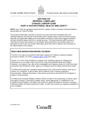 Summary of Part II of the Canada Labour Code Doc Template | pdfFiller