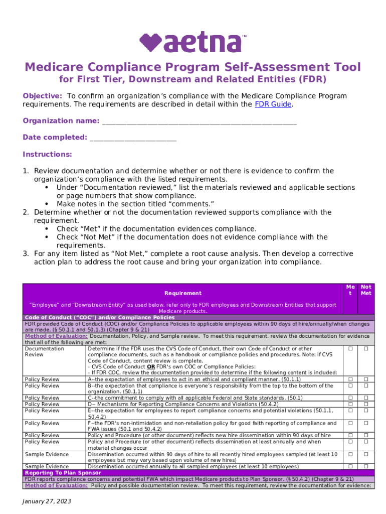 Medicare Compliance Program Self-Assessment Tool For ... Doc Template | pdfFiller