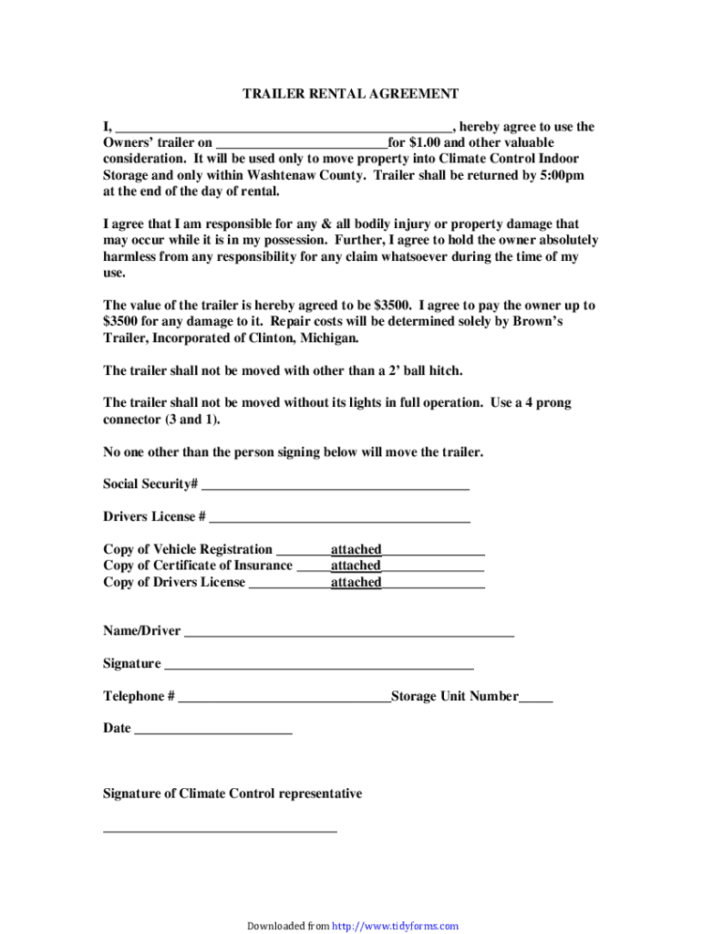 Fillable Online Sample Trailer Rental Agreement Free Download Fax Email ...