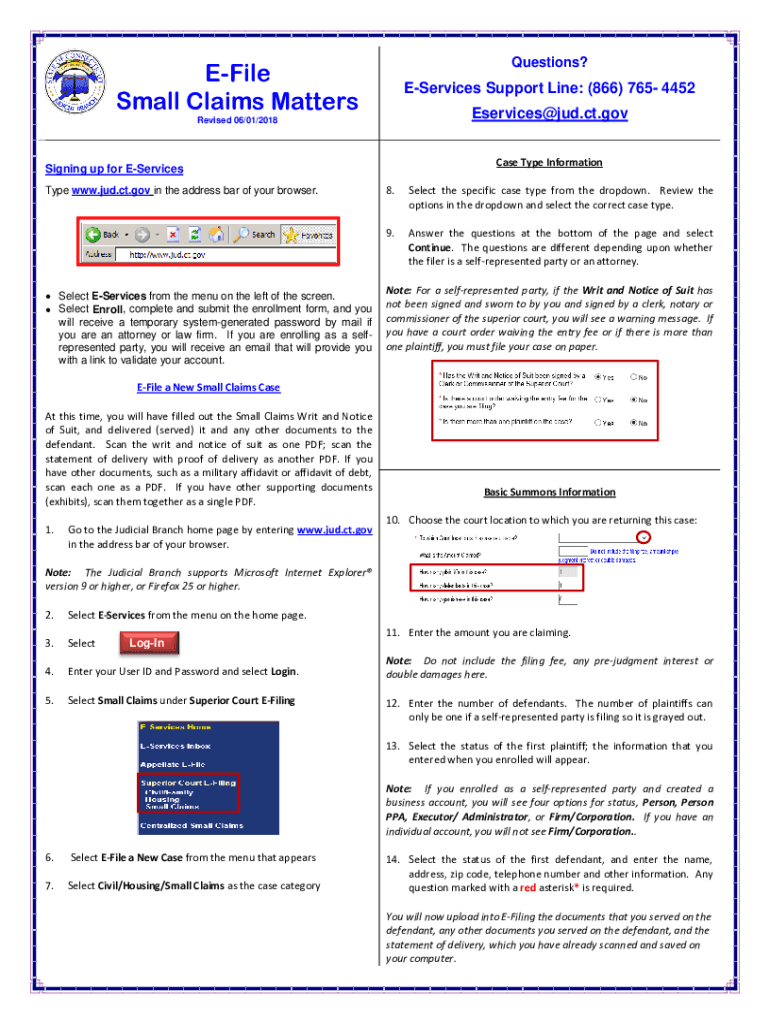 Fillable Online jud state ct E-File Small Claims Matters - Connecticut ...