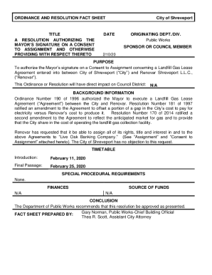 Fillable Online Ordinance and Resolution Fact Sheet City of Shreveport ...