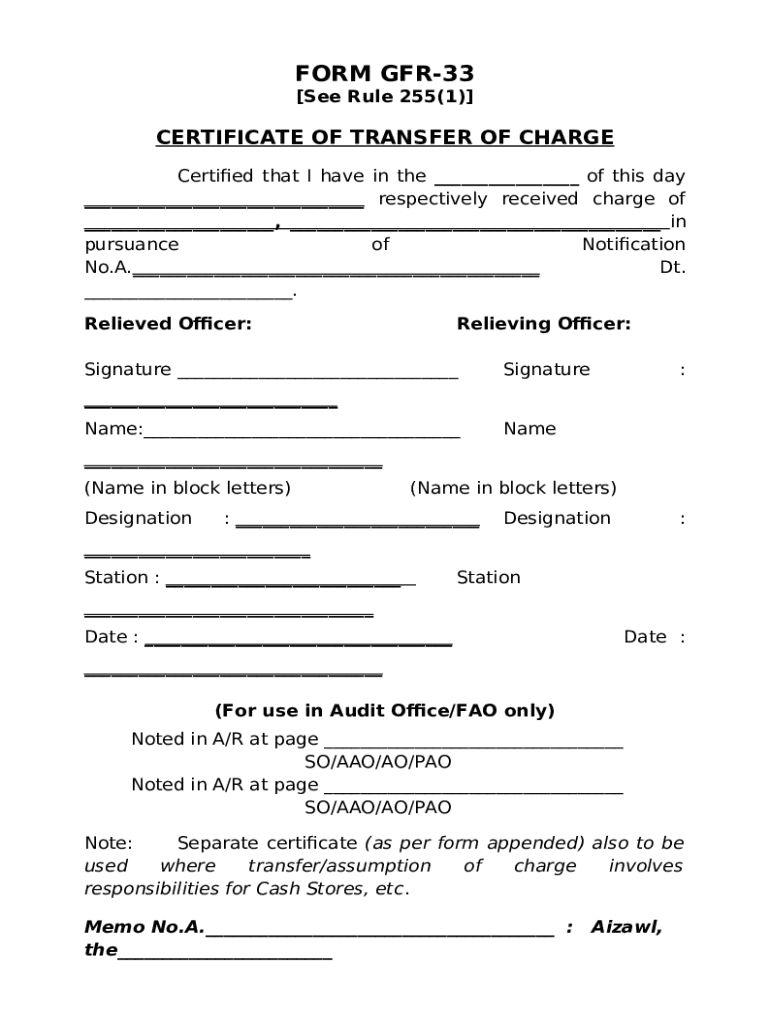 G.F.R.-33 (See Rule - 78) CERTIFICATE 0 Doc Template | pdfFiller