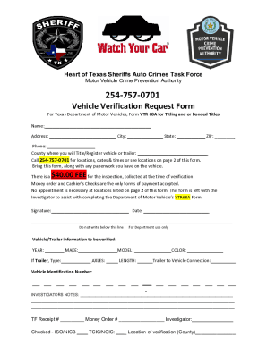 Fillable Online Vehicle Verification Request Form - Hill County Tax ...