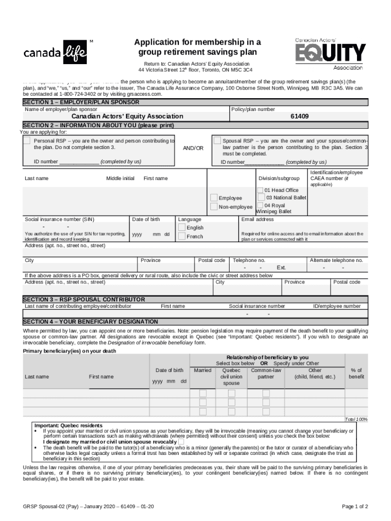 RRSP Application-National Ballet of Canada - CAEA Doc Template | pdfFiller