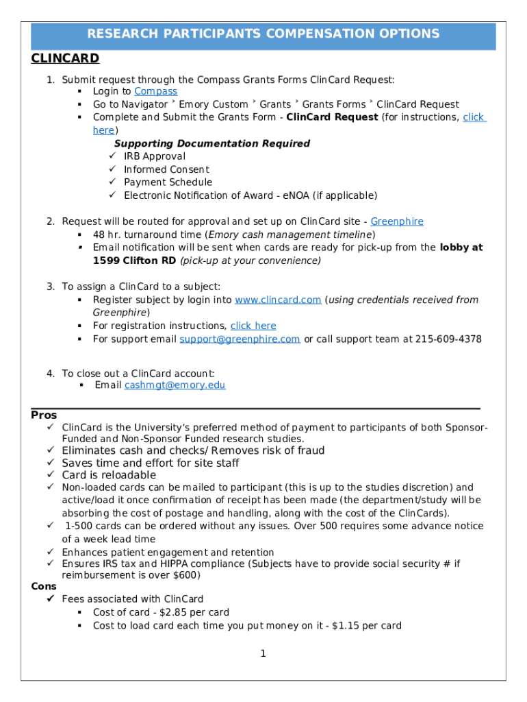 RESEARCH PARTICIPANTS COMPENSATION OPTIONS - med emory Doc Template ...