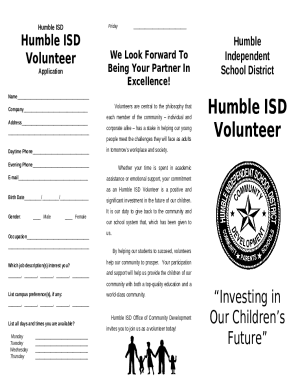 Humble ISD Volunteer Application - Raptor Doc Template | pdfFiller