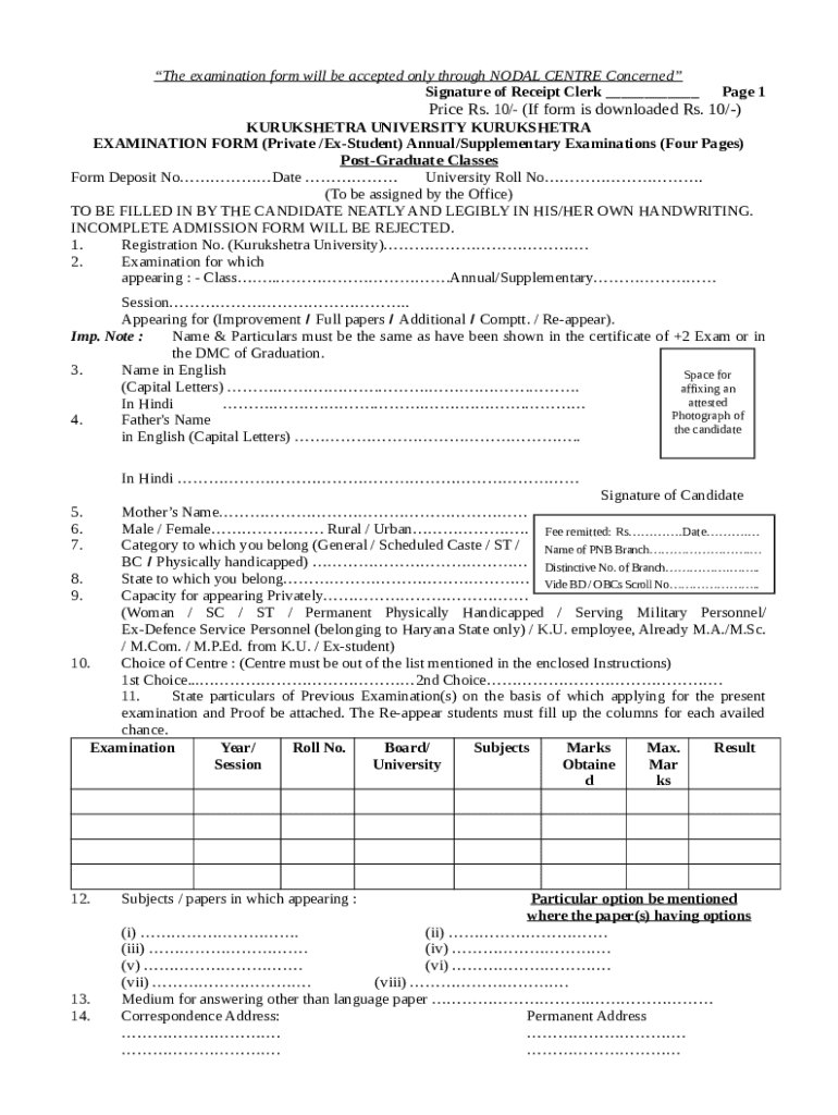 Important Instructions for Filling Online Examination ... - kuk ac Doc ...