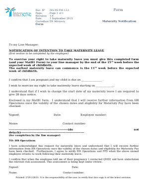 Maternity Notification To my Line Manager - Mitie People Doc Template ...