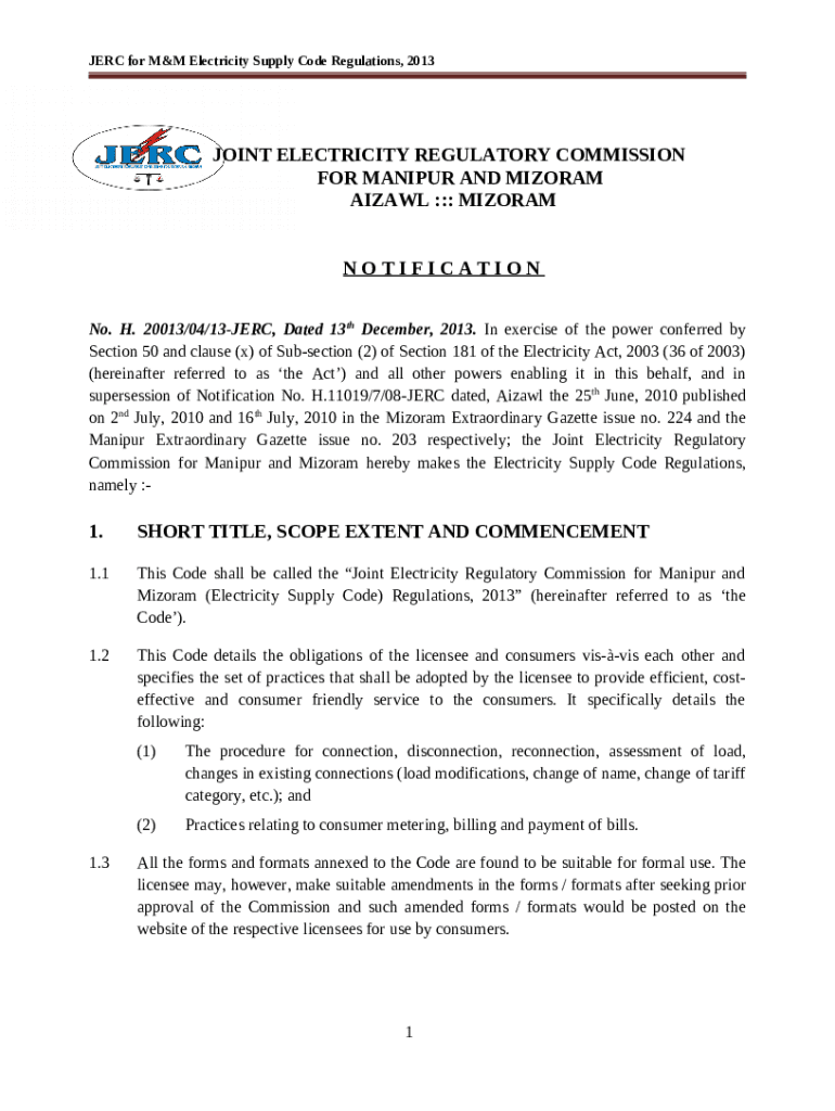 JERC for M&M Electricity Supply Code Regulations, 2013 - power mizoram ...