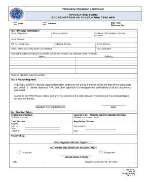 Application - Accreditation as Accounting Teacher Doc Template | pdfFiller